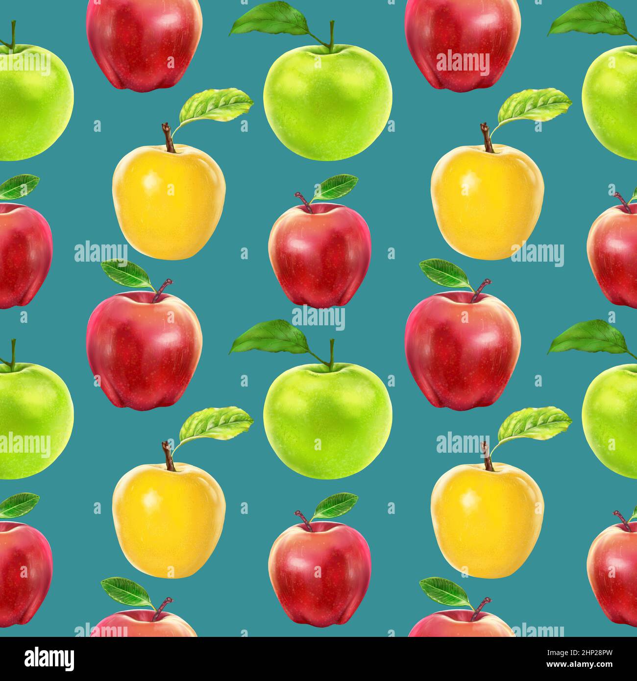 Illustration realism seamless pattern fruit apple of different colors ...