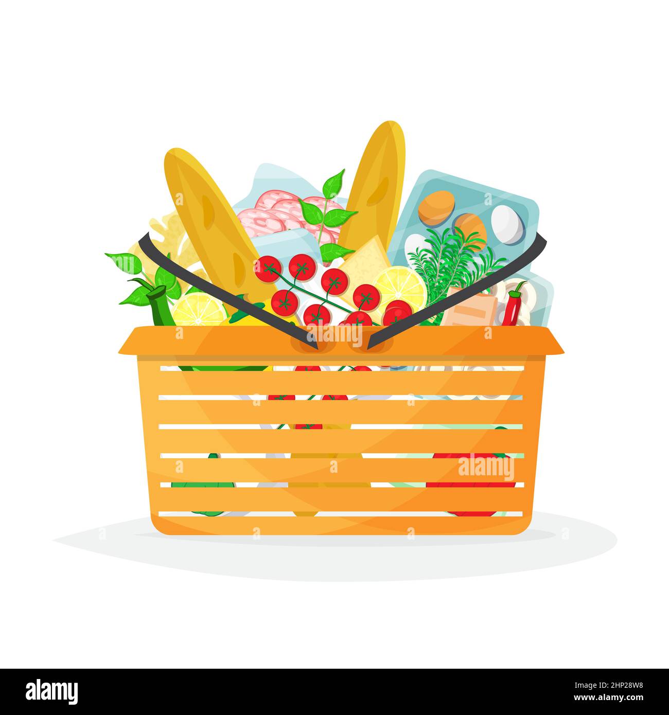 Grocery supermarket basket full of food products. Vector illustration ...