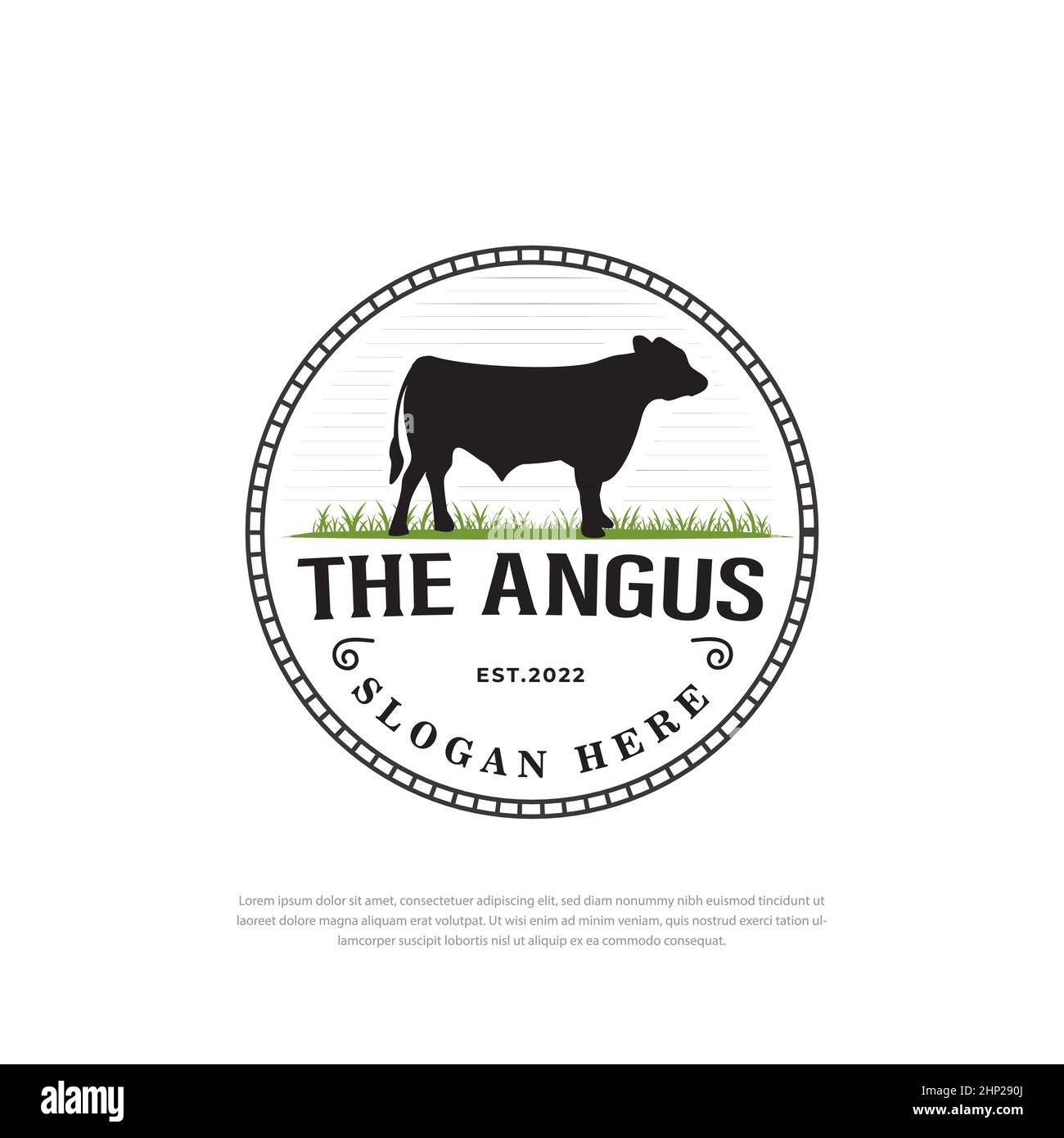 Black angus cow animal logo on grass,Vector Vintage Cow Beef logo design inspiration Stock ...