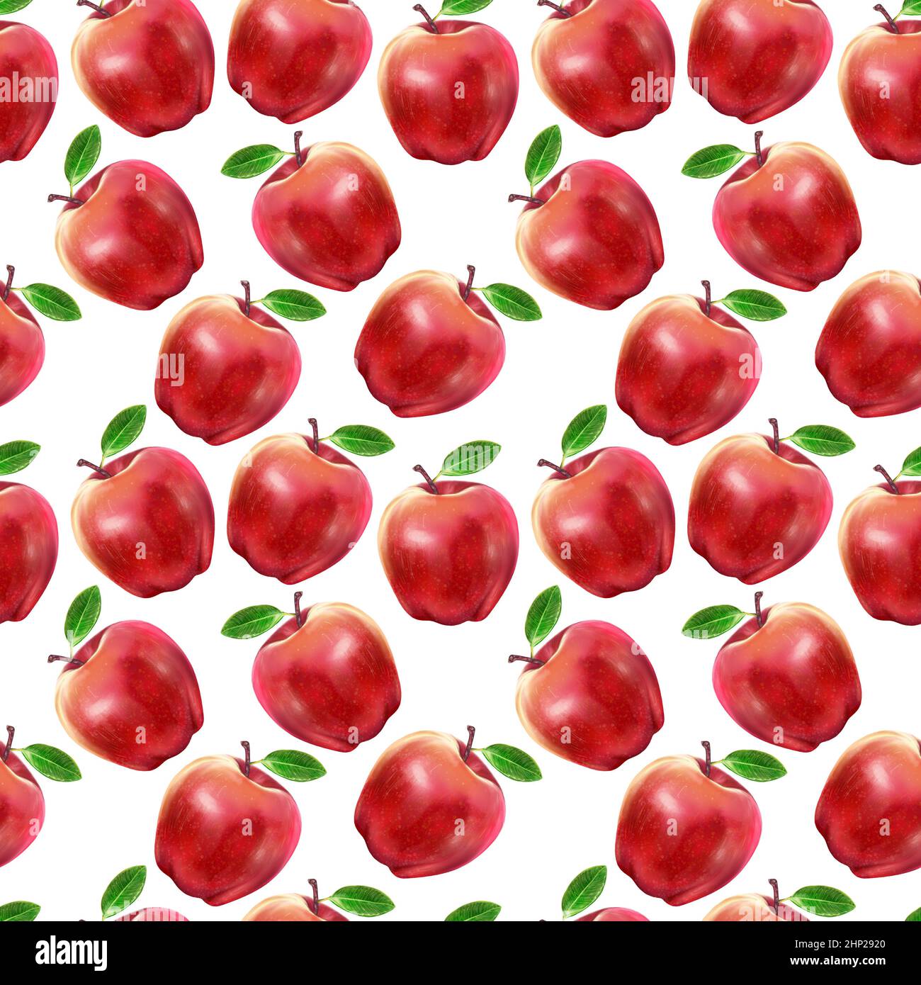 Illustration realism seamless pattern fruit apple red color on a white ...