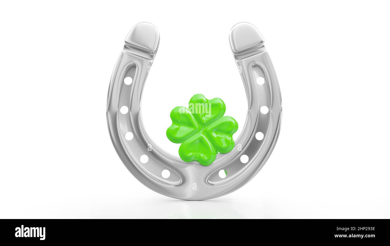 Horseshoe and concept of luck. St. Patricks Day card. 3d illustration ...