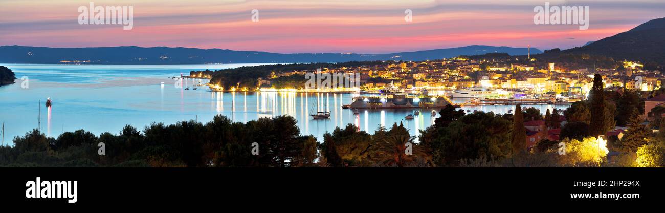 Town of Cres bay evening panoramic view, Island of Cres, Kvarner region ...