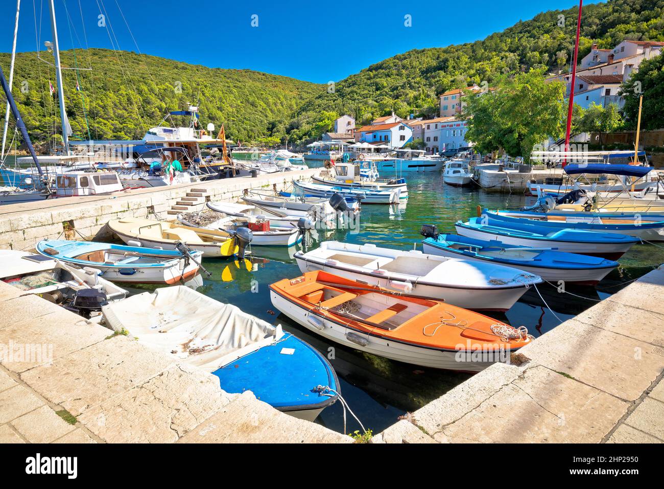 Tourist village of Valun on Cres island waterfront view, Adriatic ...