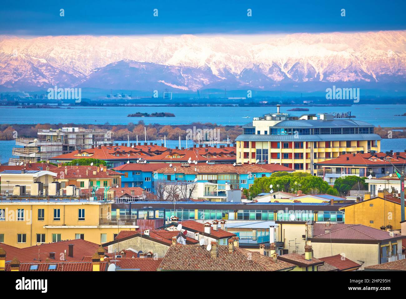 Town of Grado and Alps background view, Friuli Venezia Giulia region ...