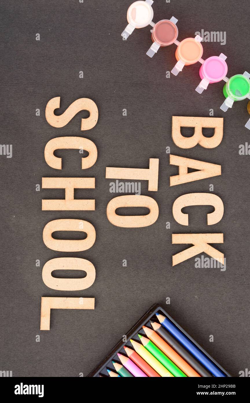 Back to school design with color pencils and typography lettering ...