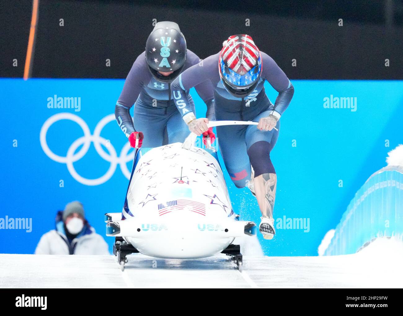Yanqing, China. 18th Feb, 2022. Bobsleigh, Olympics, two-man bobsleigh, women, heat 1 in at the ...