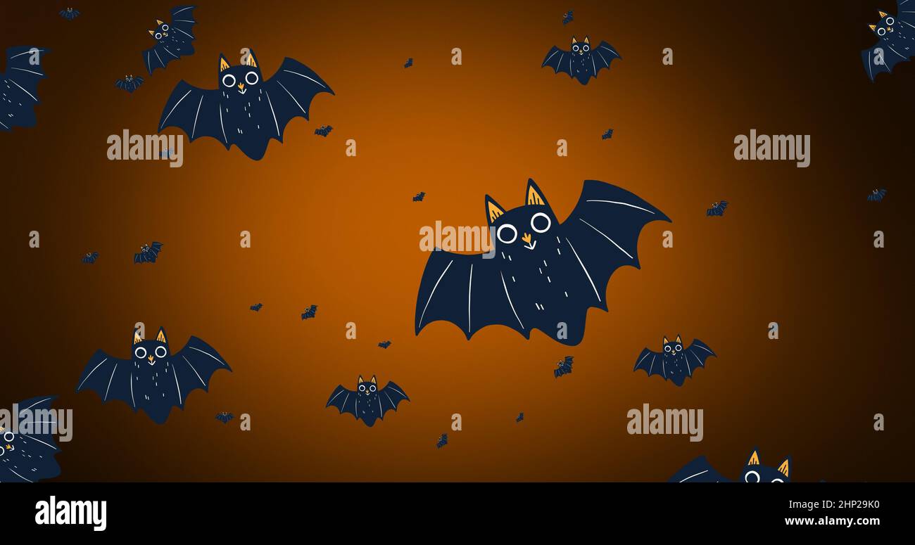 Composition of bat icons repeated on orange background Stock Photo - Alamy