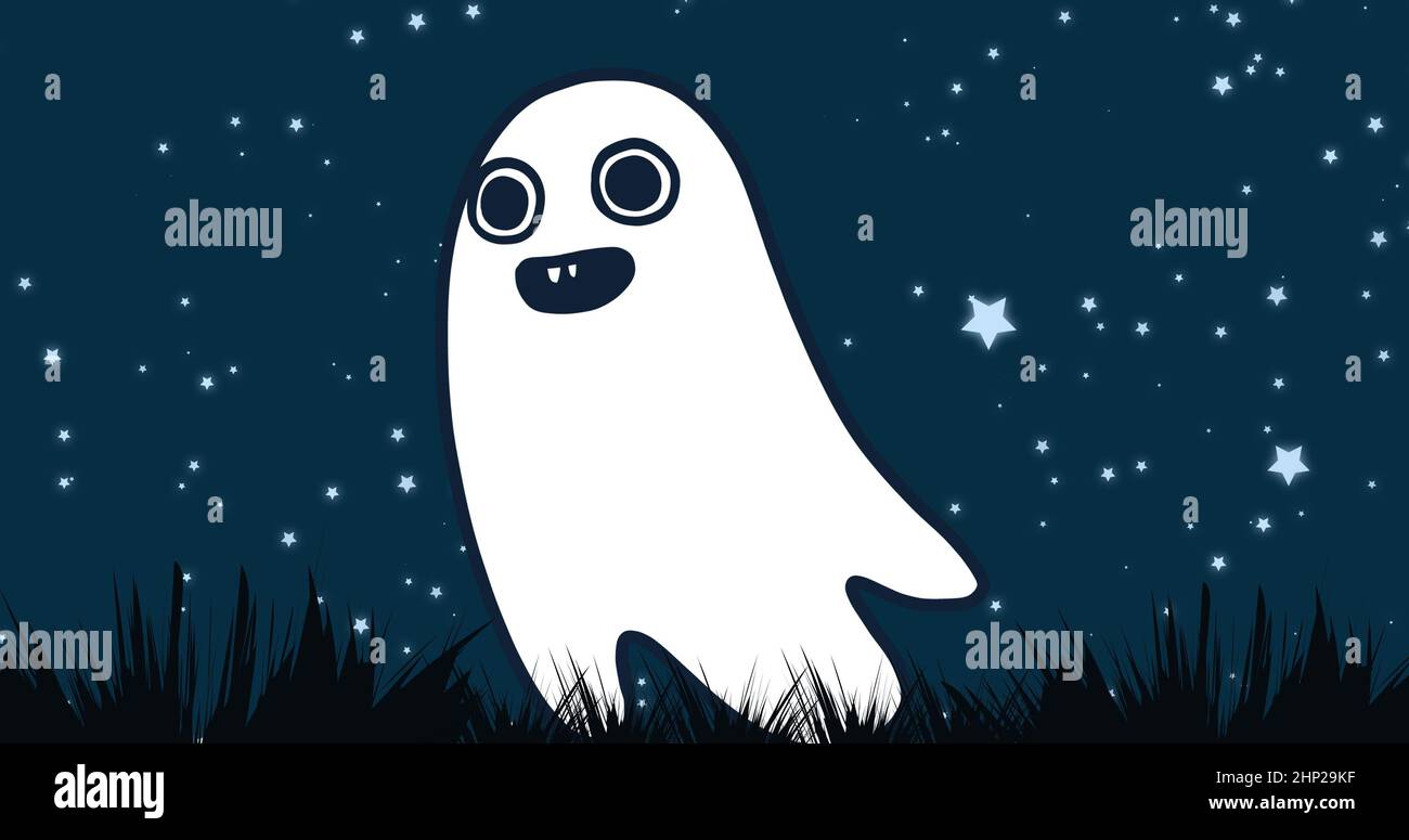 Composition of ghost icon over sky with stars Stock Photo - Alamy