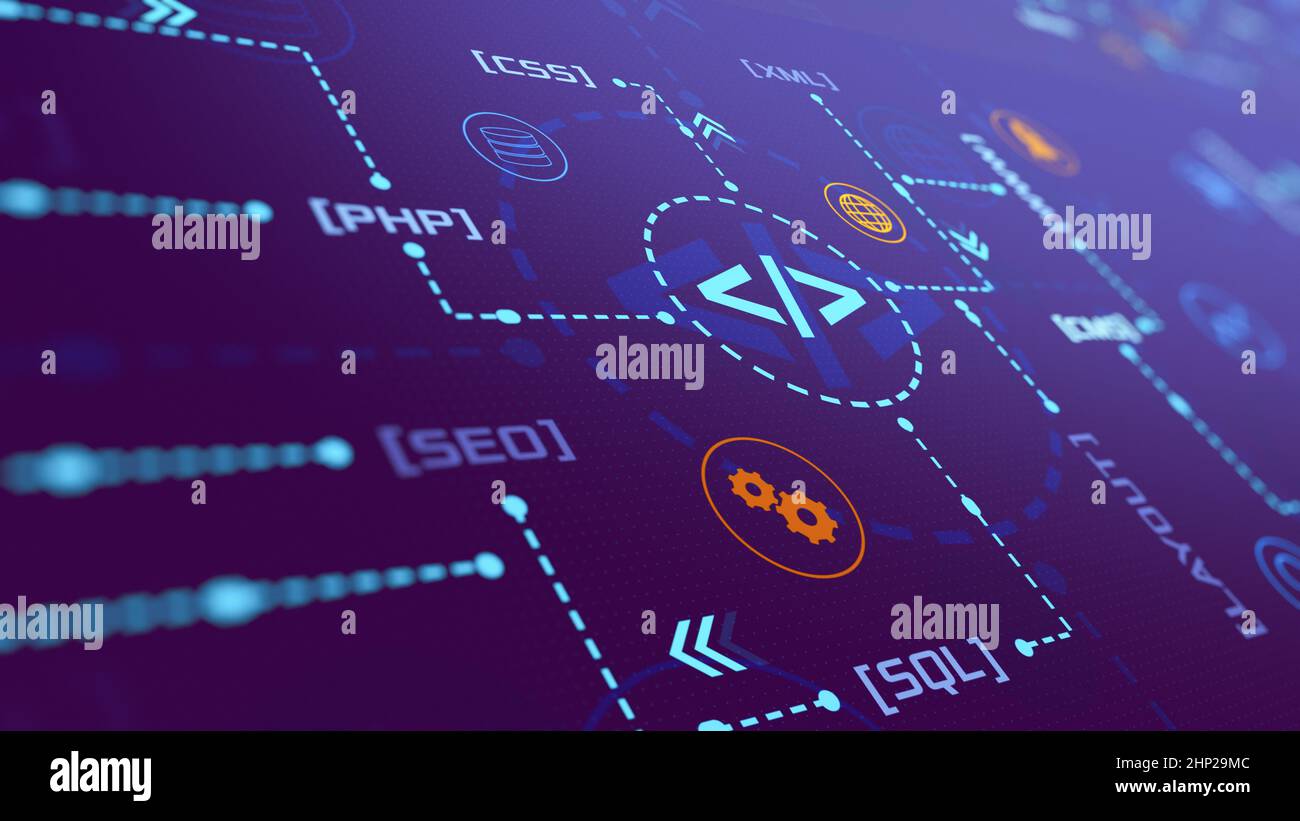 infographic animation, web development concept with keywords and icons ...