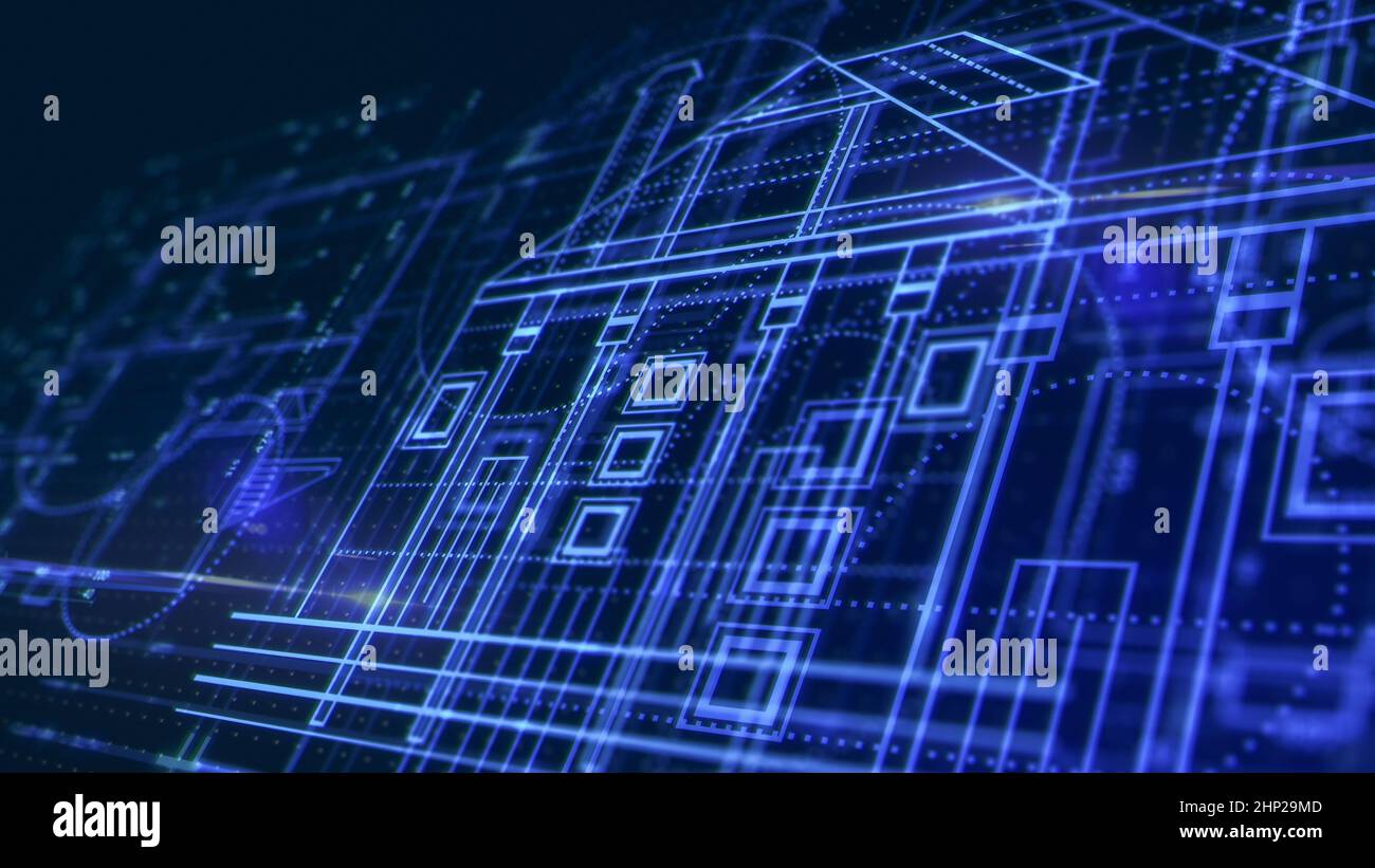 cad software concept, house blueprint, futuristic interface (3d render ...