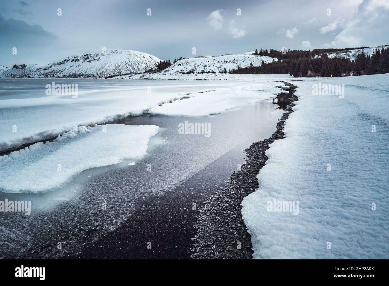 Iceland. Silent Nordic lands. Serene landscape covered with snow ...