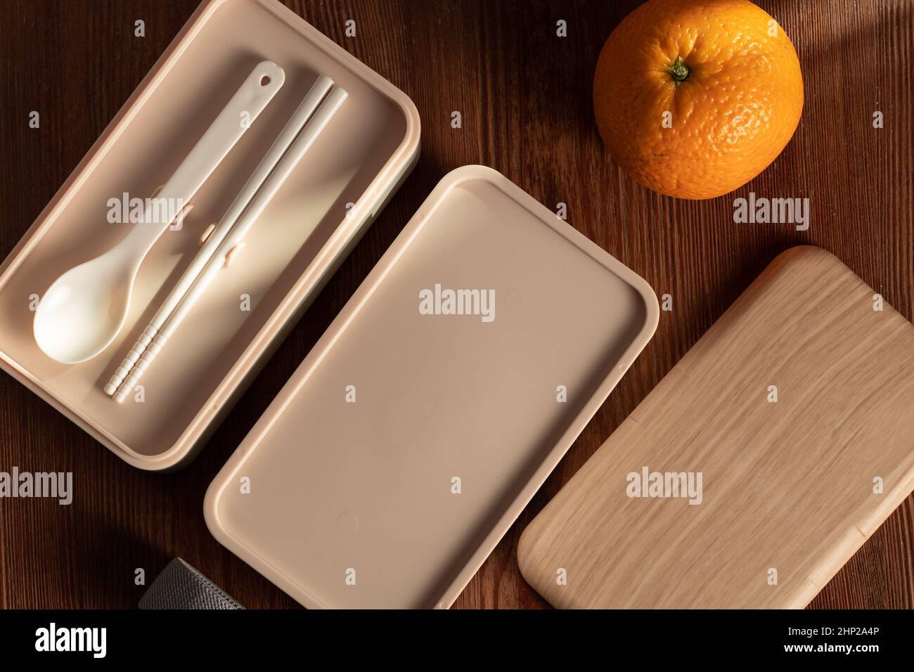 Plastic Lunch boxes with food ready to go for work or school, ahead ...