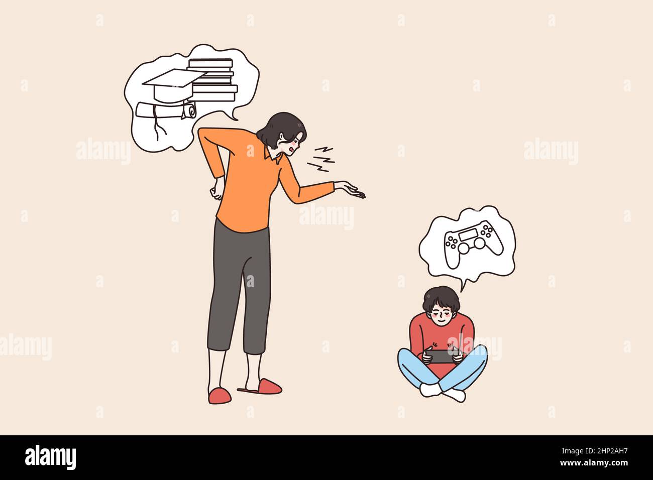 Angry mother scold teen son playing video games, ask for school ...