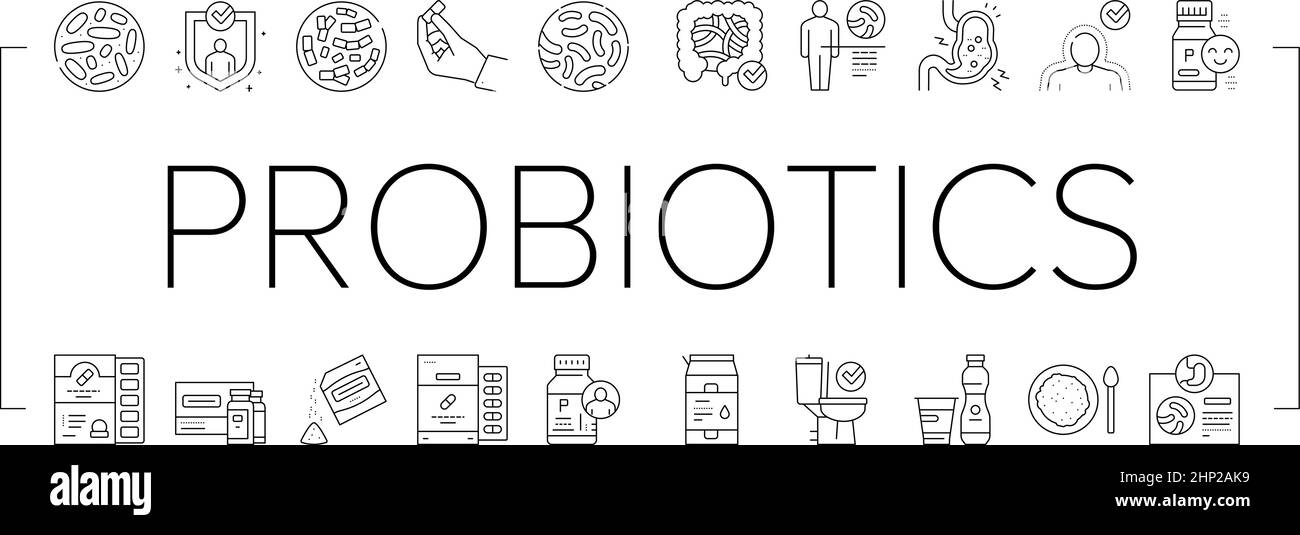 Probiotics Bacterium Collection Icons Set Vector Stock Vector Image ...