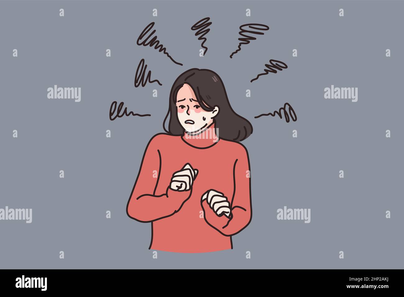 Anxious Unhappy Woman Feel Scared Depressed Suffer From Mental