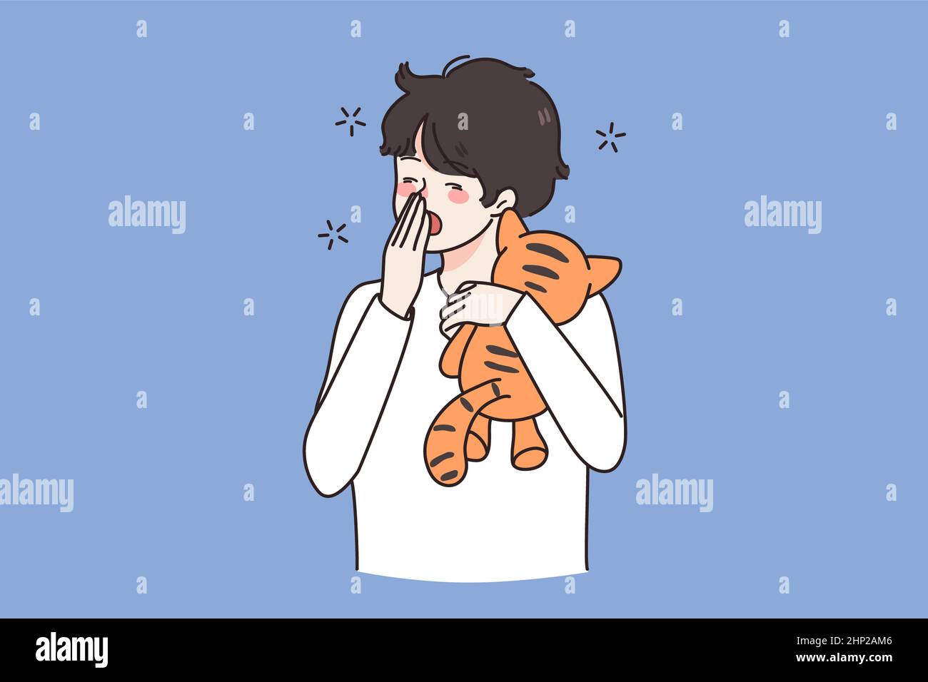 Tired small boy child with toy yawn feel fatigue want sleep. Exhausted ...