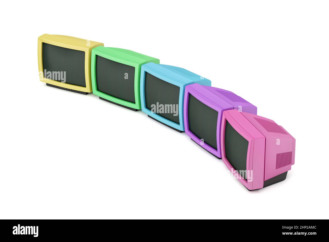 Five colorful retro tv's on white background Stock Photo - Alamy