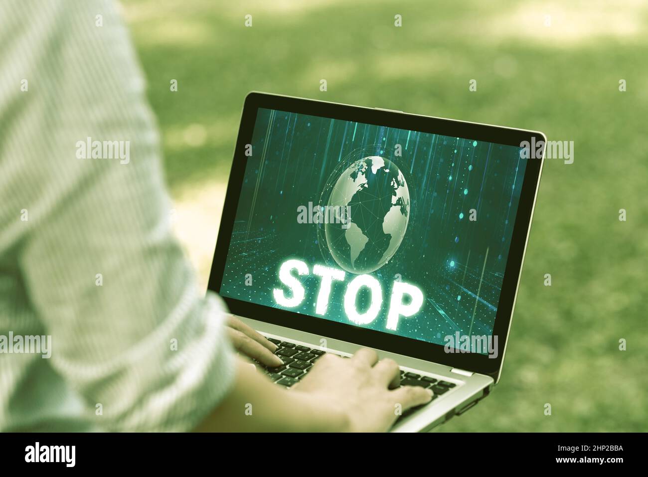 Text caption presenting Stop, Business overview Come to an end Prevent ...