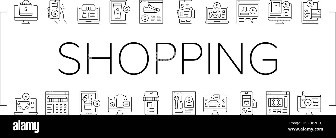 Shopping Online App Collection Icons Set Vector Stock Vector Image ...