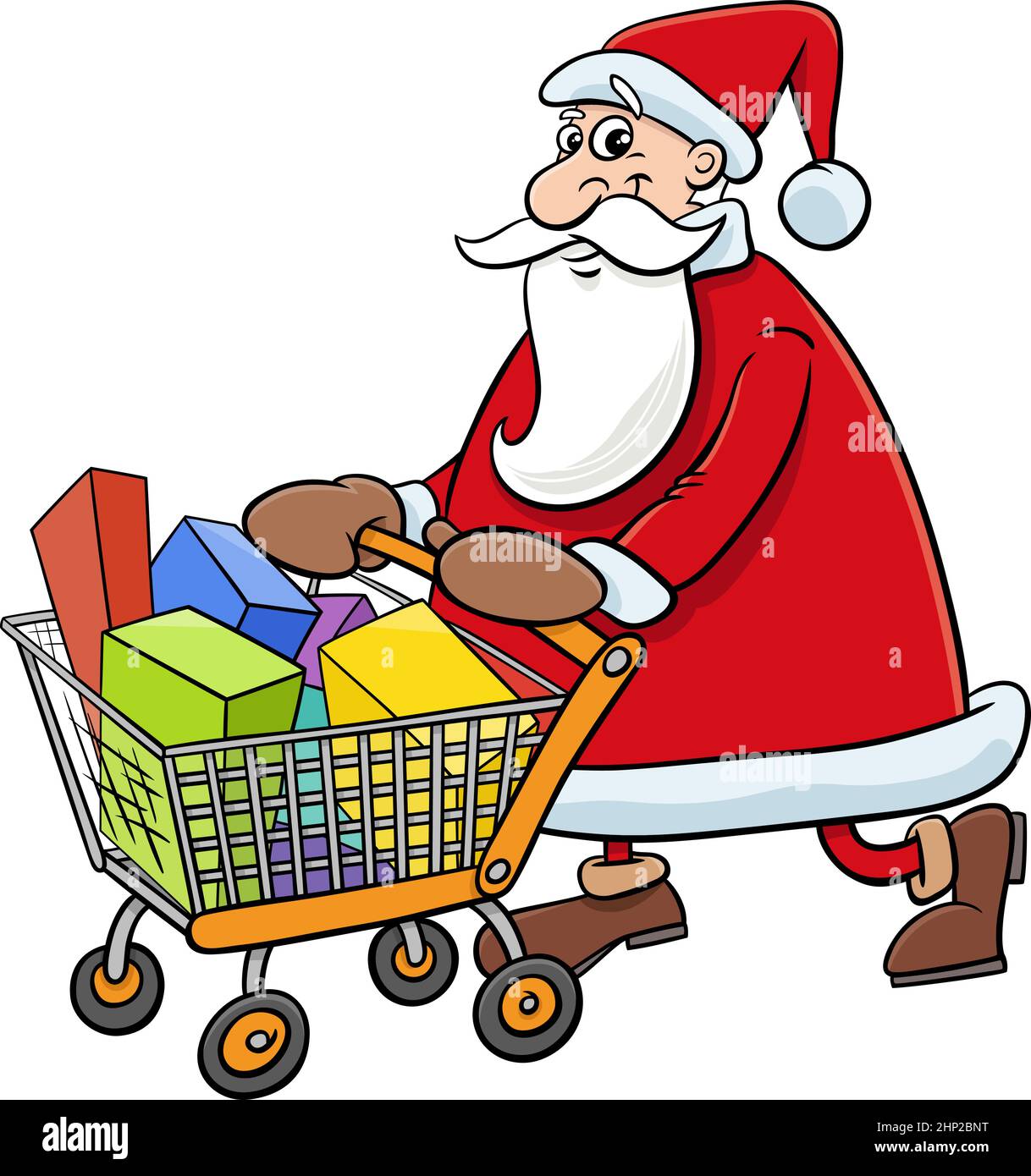 cartoon Santa Claus character shopping on Christmas time Stock Vector ...