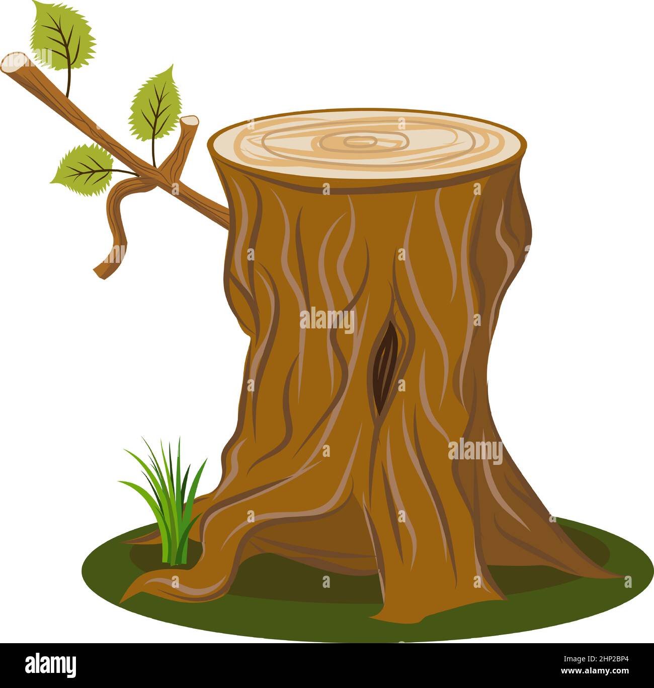 Vector tree stump with branch and leaves, realistic props for cartoon ...