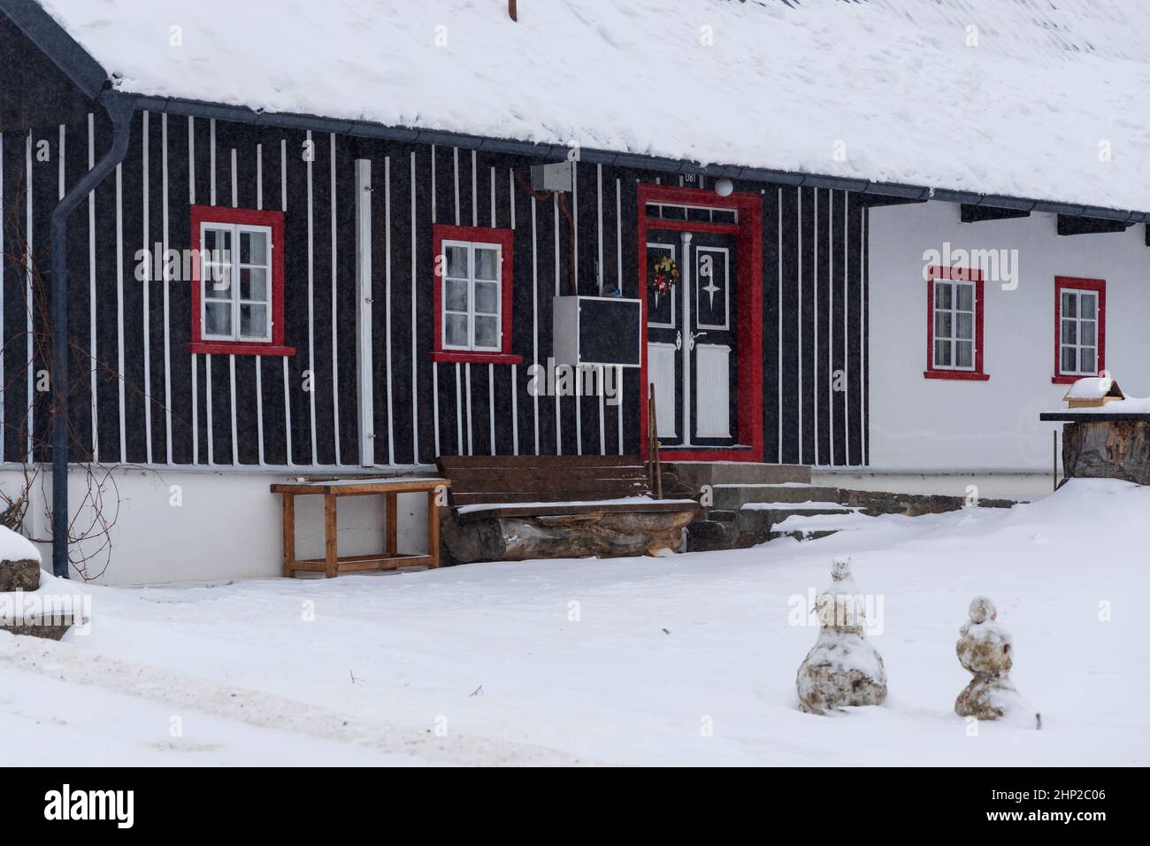 Old wooden log cottages, Orlicke Mountains, Eastern Bohemia, Czech ...