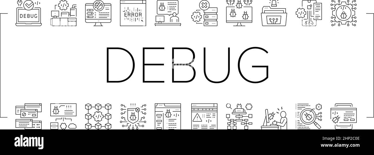 Debug Research And Fix Collection Icons Set Vector Stock Vector Image ...