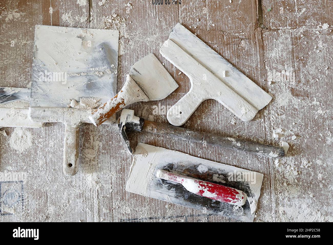 used dirty plaster materials, various materials of a plasterer for ...