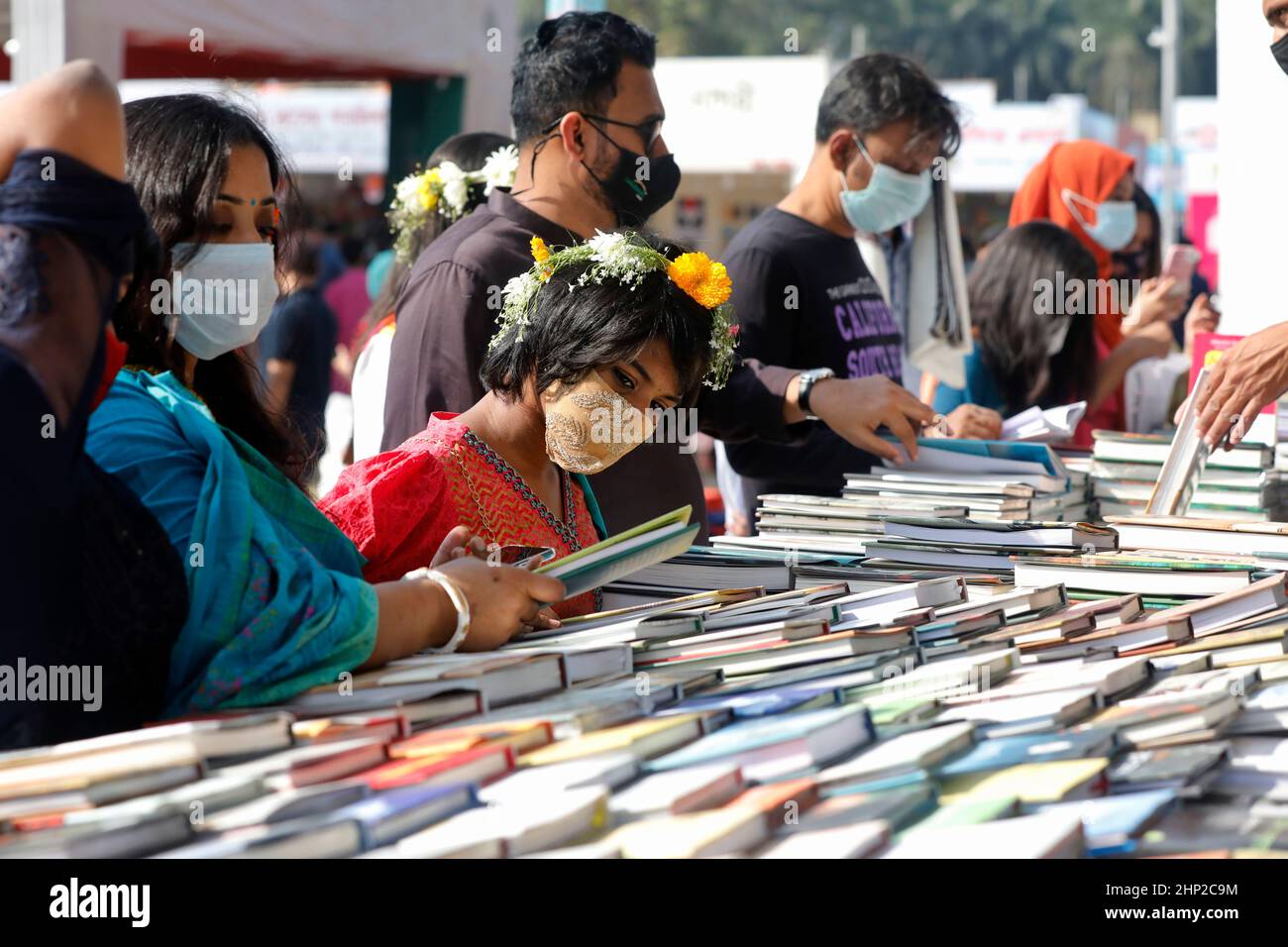 Dhaka, Bangladesh - February 18, 2022: Visitors to the book fair are ...