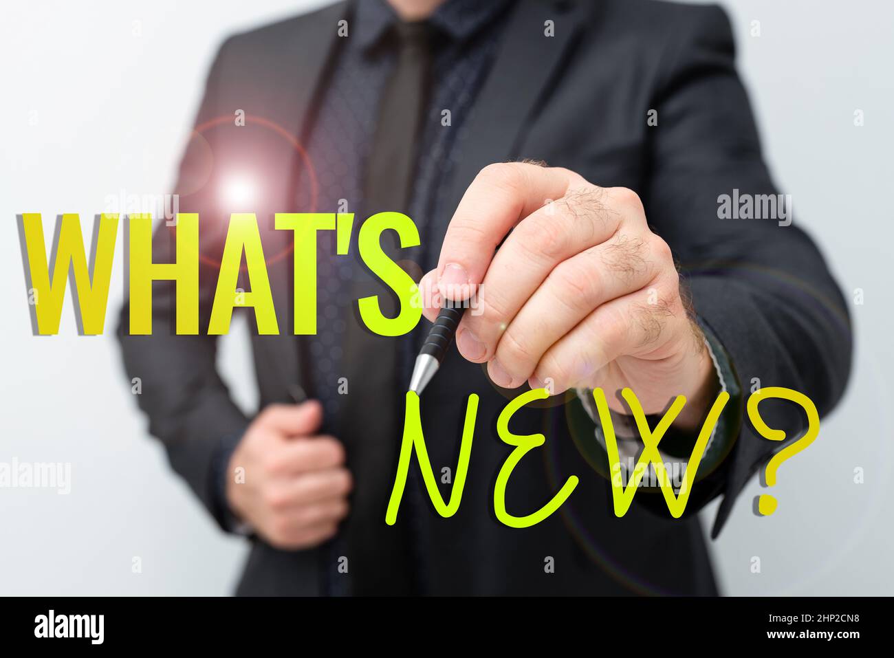 Text caption presenting What S New Question, Business showcase Asking ...