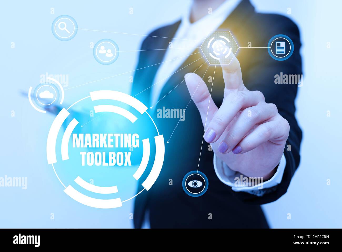 Sign displaying Marketing Toolbox, Business showcase Means in promoting ...