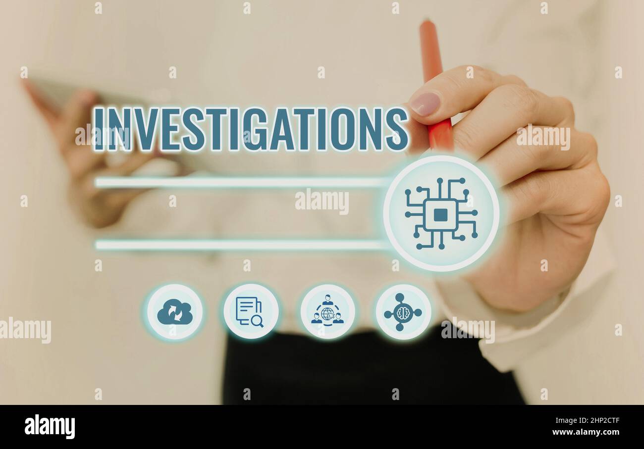 Sign Displaying Investigations Word Written On The Formal Action Or Systematic Examination