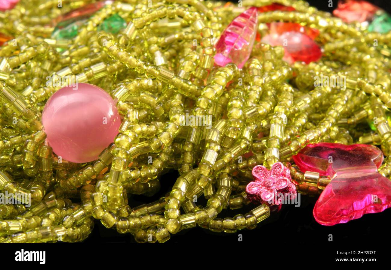 Close-up of Necklace Made From Green Beads For Sale at local craft sale ...