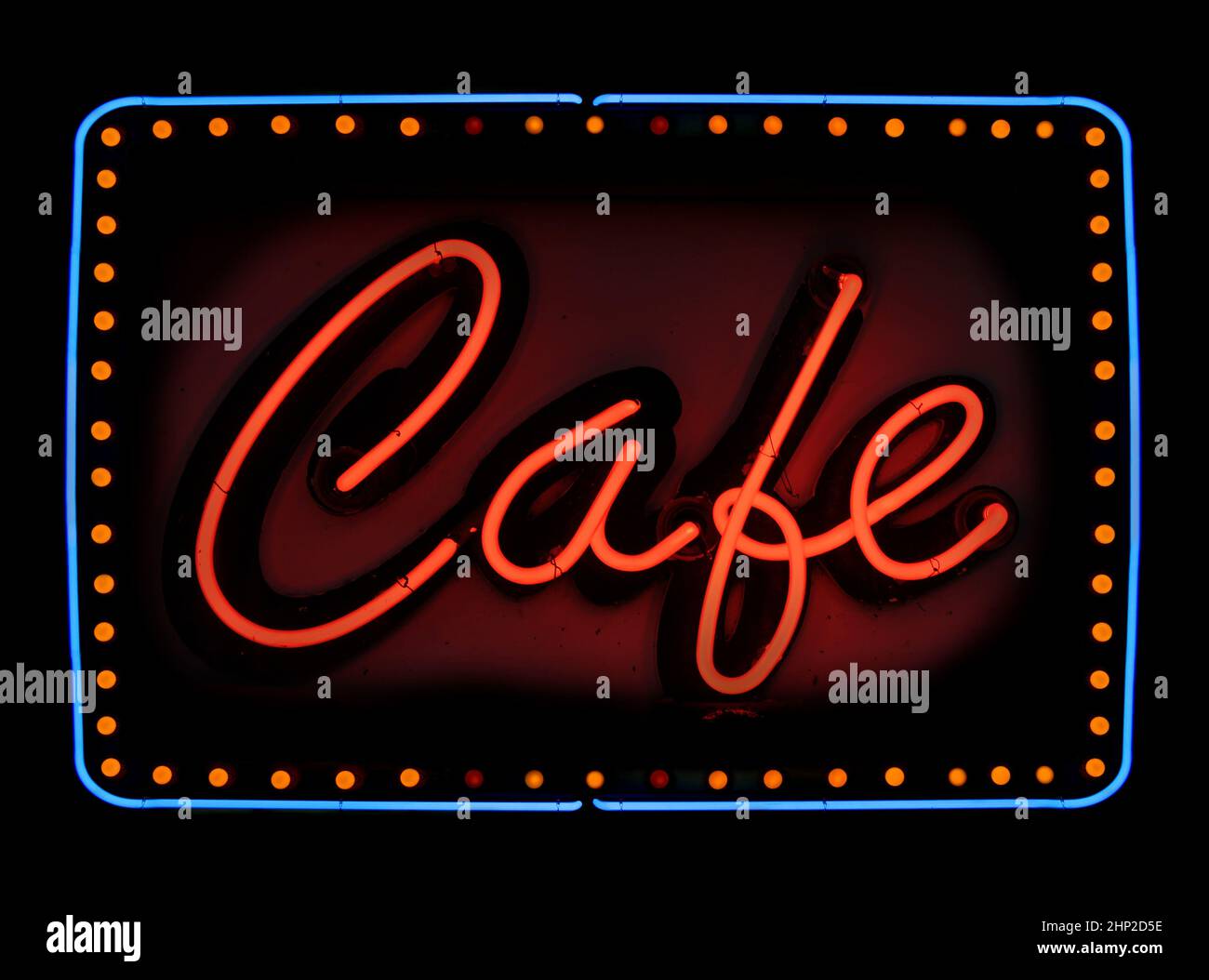 Vintage Neon Cafe Sign on Small Town Restaurant Wall Stock Photo - Alamy