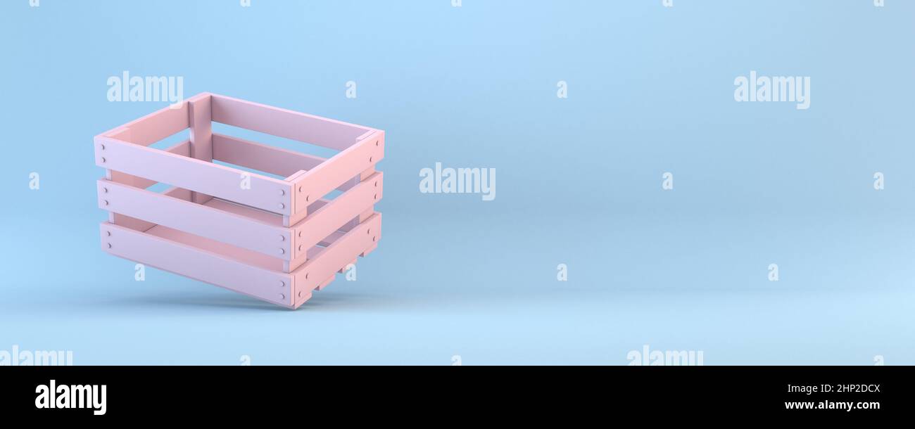 Empty wooden crate 3D rendering illustration isolated on blue ...