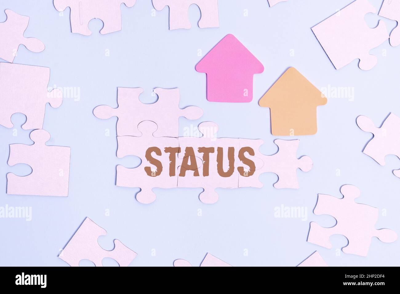 Writing displaying text Status, Business approach situation at a ...