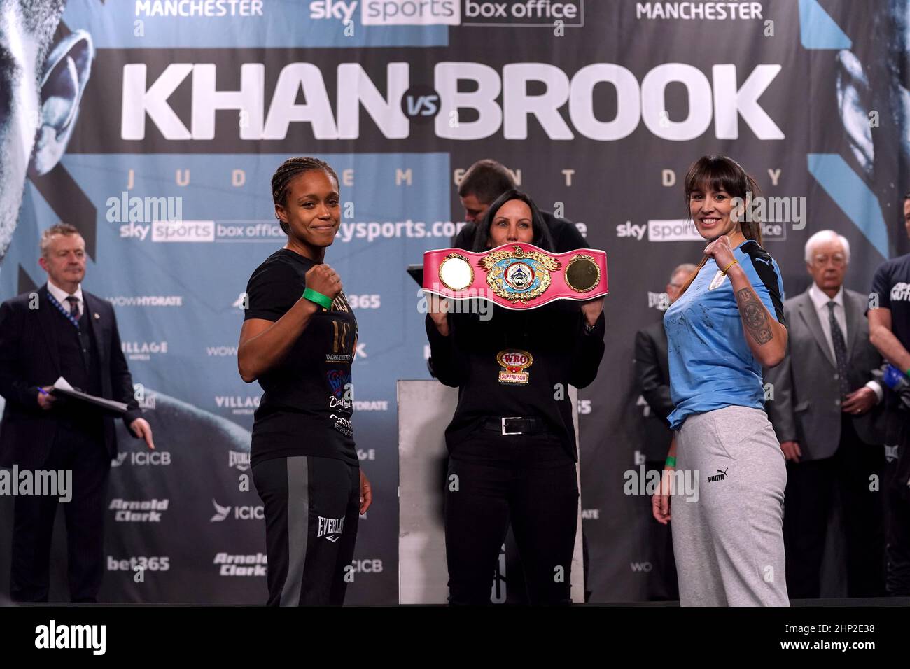 Natasha Jonas (left) and Chris Namus during the weigh in at the ...