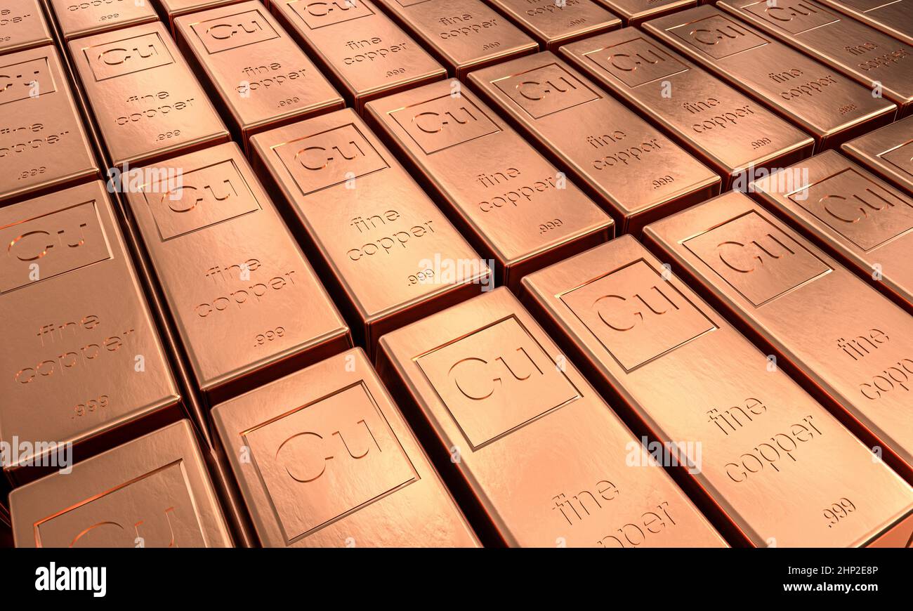 copper ingots. 3d render background Stock Photo - Alamy