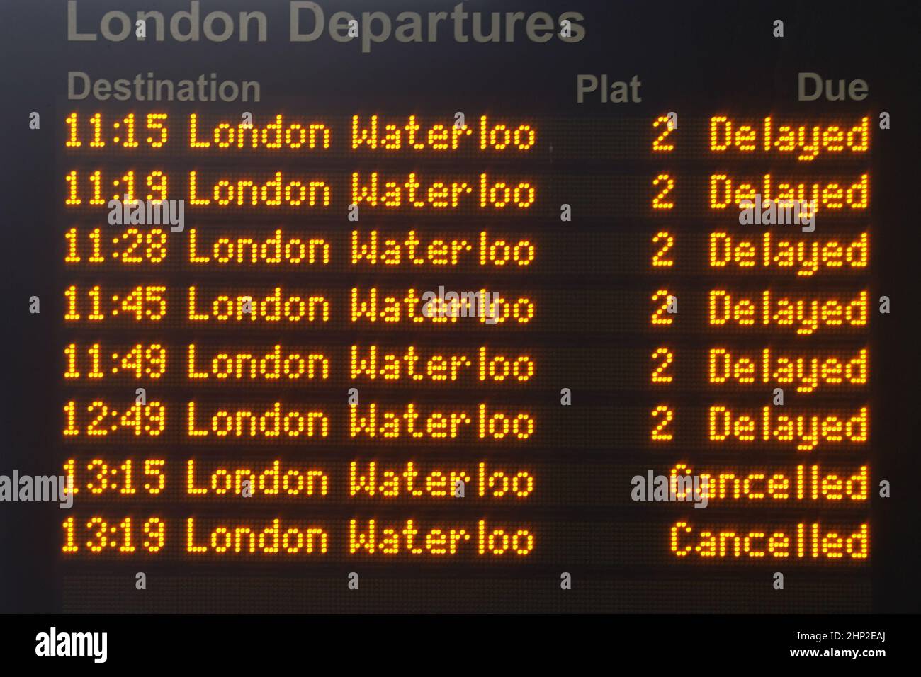 The train departures board at Richmond train station, south west London ...
