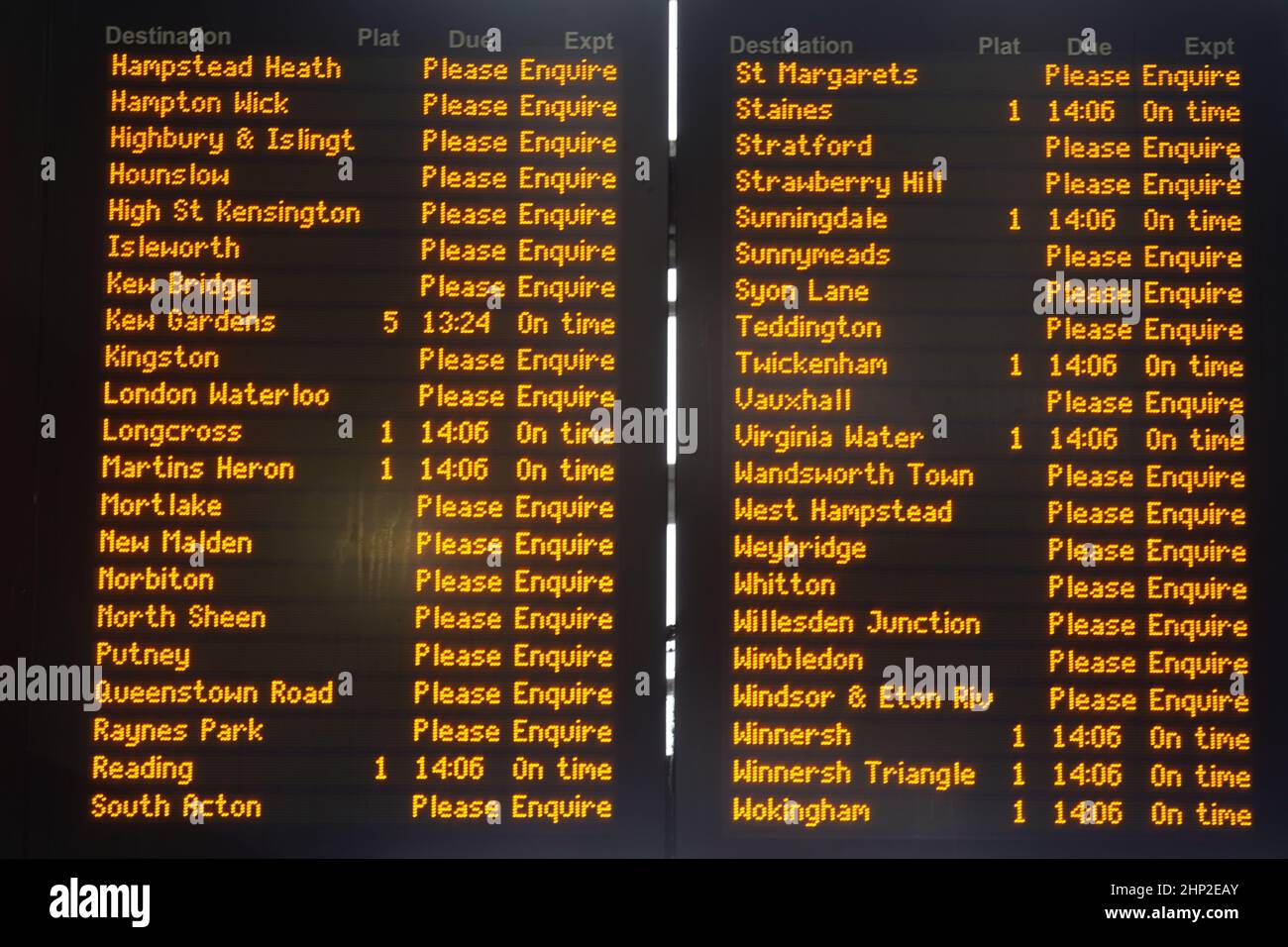 The train departures board at Richmond train station, south west London ...