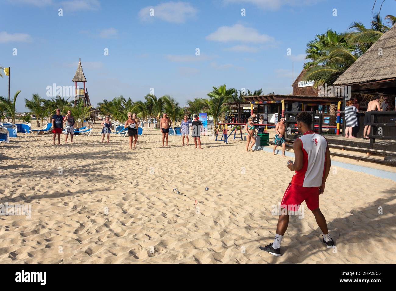 Games of boules on beach, Rui Funana Hotel, Santa Maria, Sal, República ...
