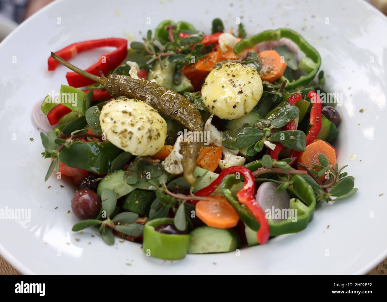 Greek salad with cheese. Typical delicious greek style lunch Stock ...