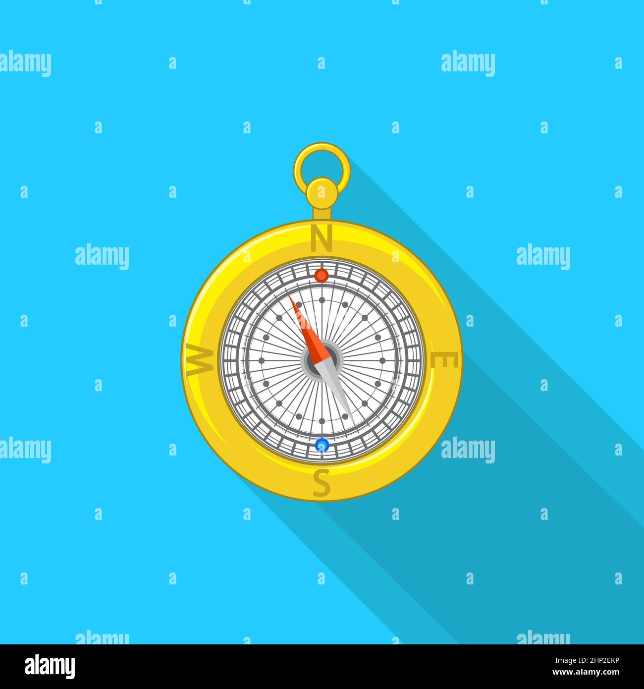 Yellow Compass Icon on Blue Background. Symbol of Travel. Flat Design ...