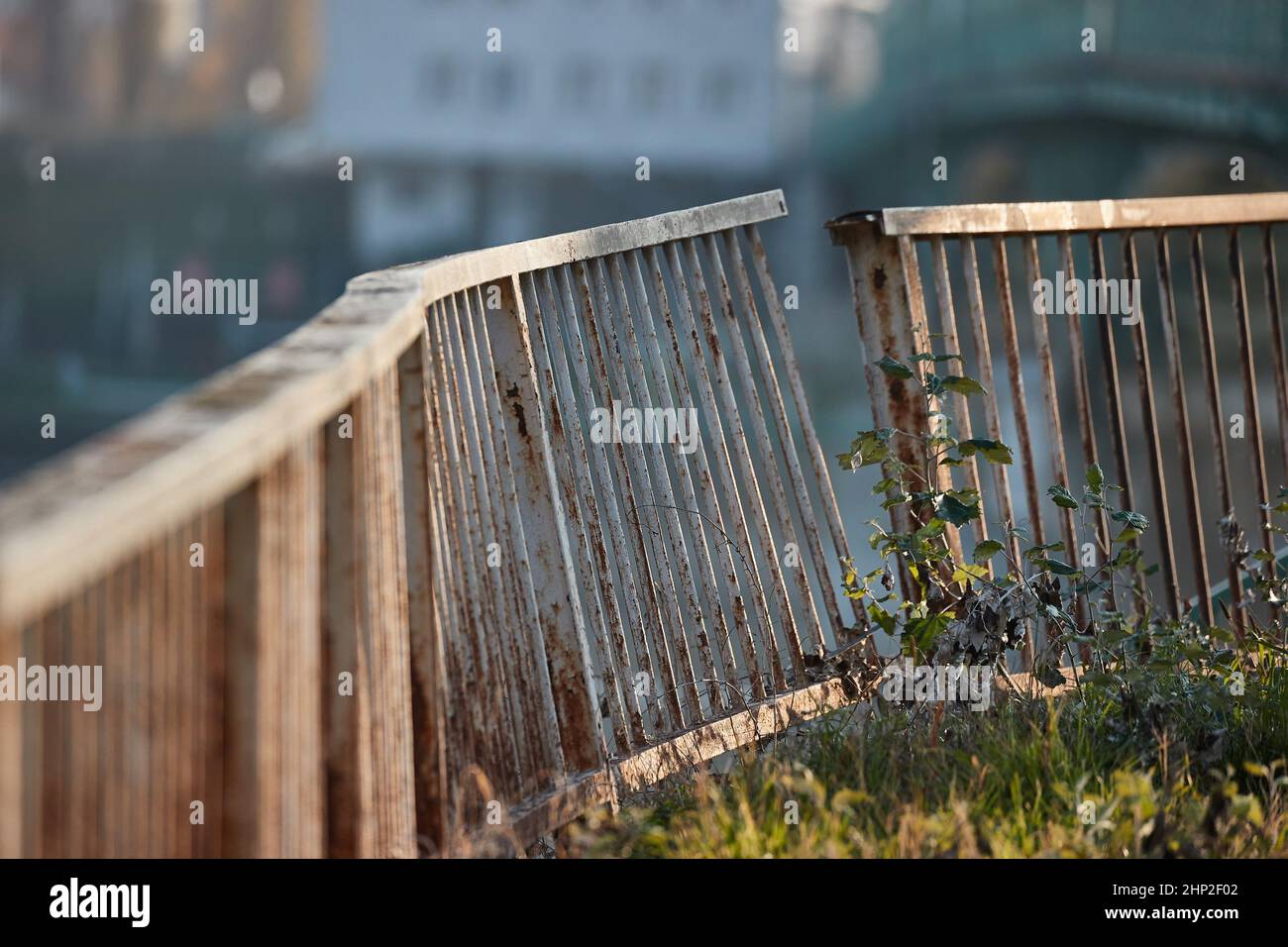 Damaged broken railing on an old overpass bridge Stock Photo - Alamy