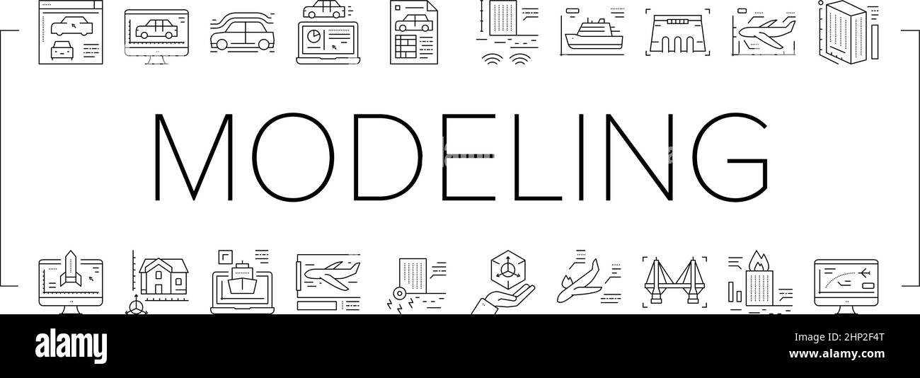 Modeling Engineering Collection Icons Set Vector sign Stock Vector ...