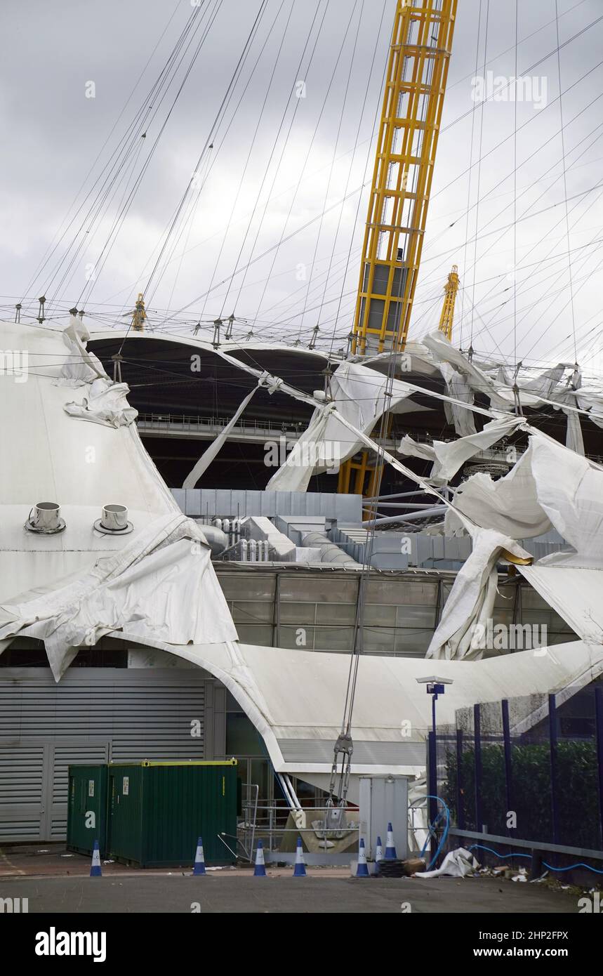 Damage to the roof of the O2 Arena (known as the Millennium Dome when ...