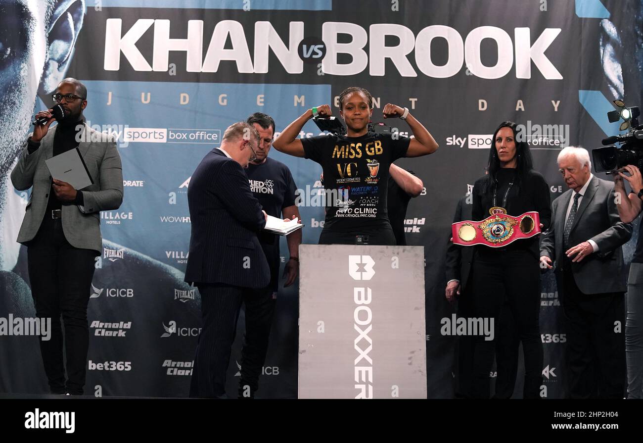Natasha Jonas during the weigh in at the Exchange Hall, Manchester ...