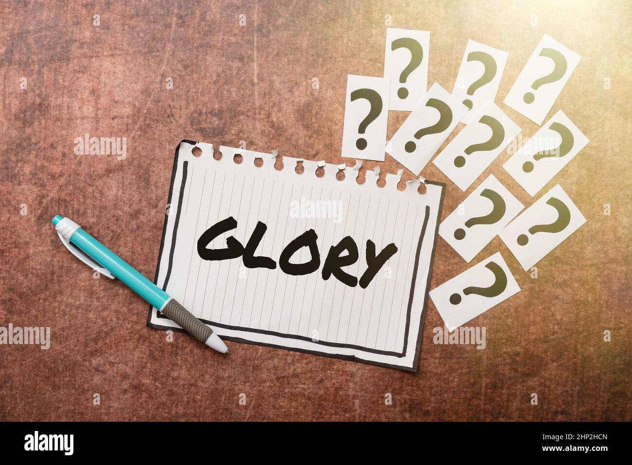 Hand writing sign Glory, Concept meaning high renown or honor won by ...