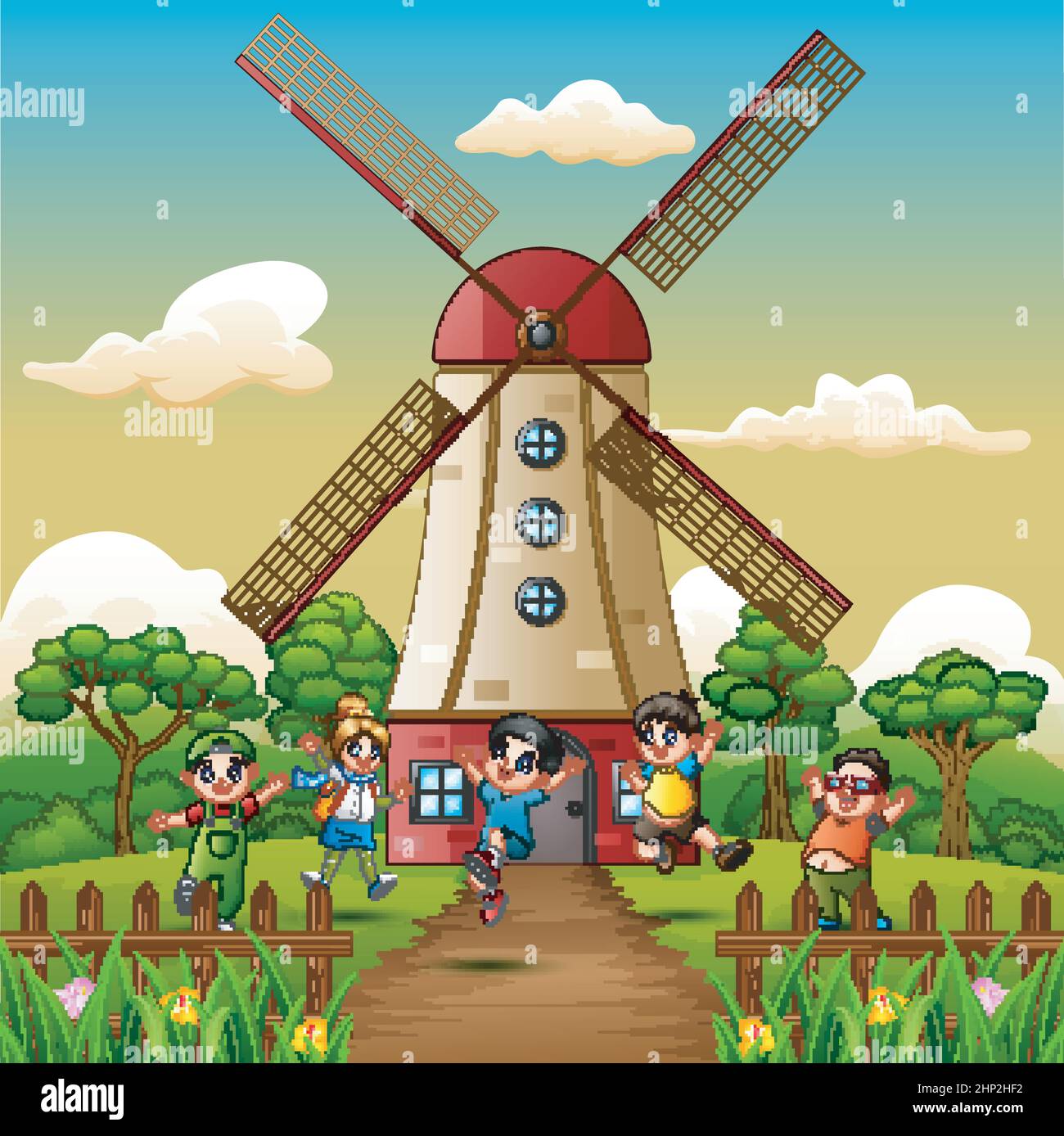 Kids playing windmill Stock Vector Images - Alamy