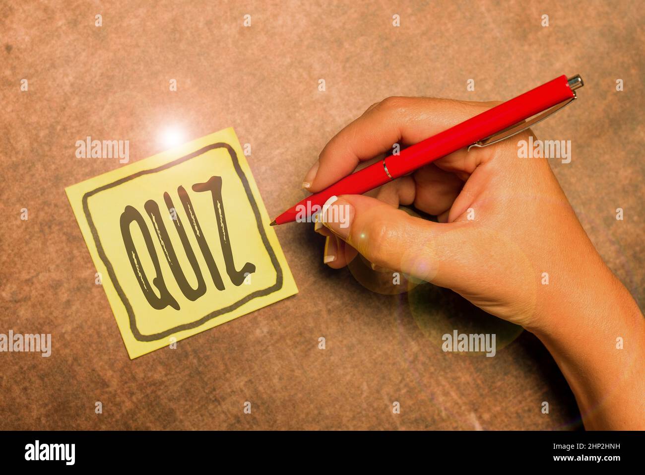 Hand writing sign Quiz, Word for Brief informal test given to students ...